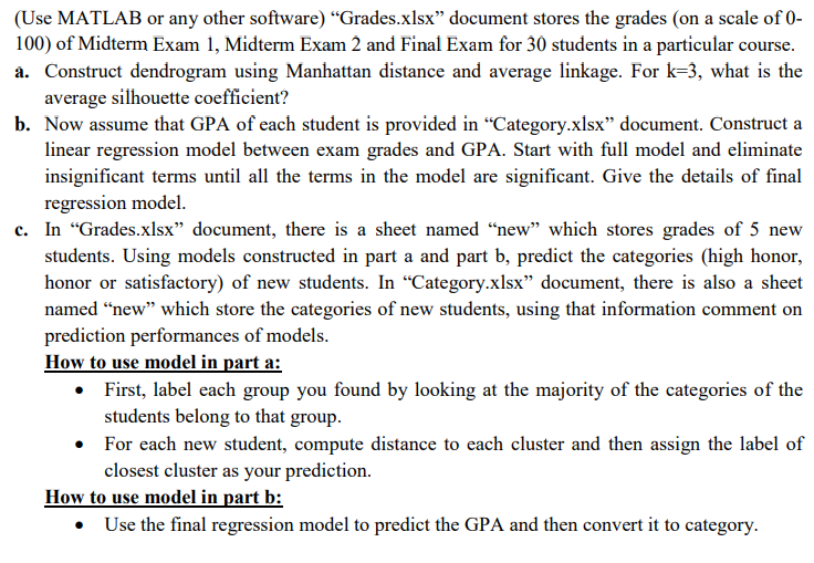 Solved (Use MATLAB or any other software) "Grades.xlsx" | Chegg.com