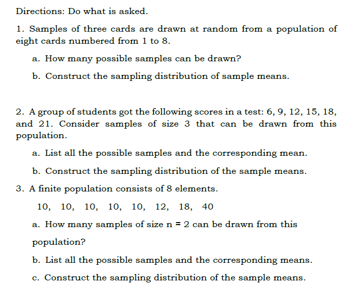 Solved Directions: Do what is asked. 1. Samples of three | Chegg.com