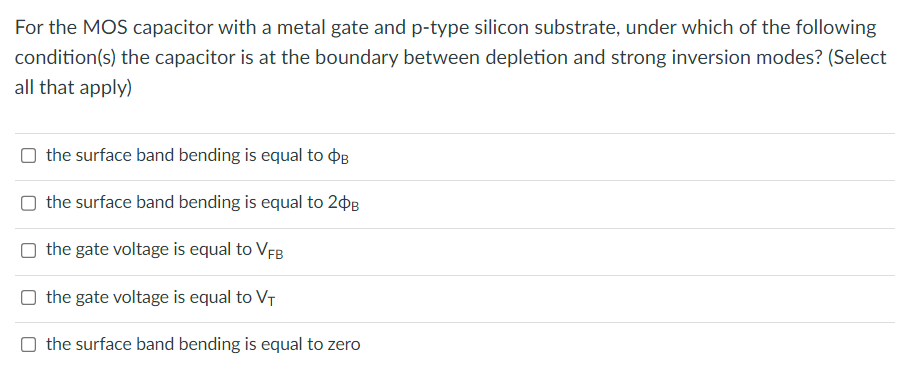 Solved For the MOS capacitor with a metal gate and p-type | Chegg.com