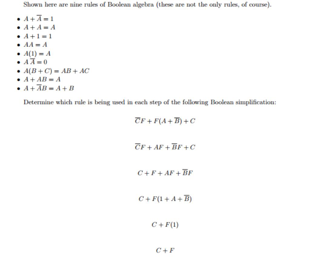 Solved Shown here are nine rules of Boolean algebra (these | Chegg.com
