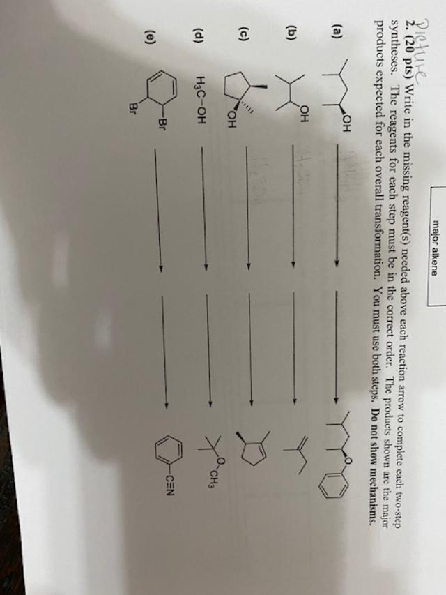 Solved major alkene Picture 2. (20 pts) Write in the missing | Chegg.com