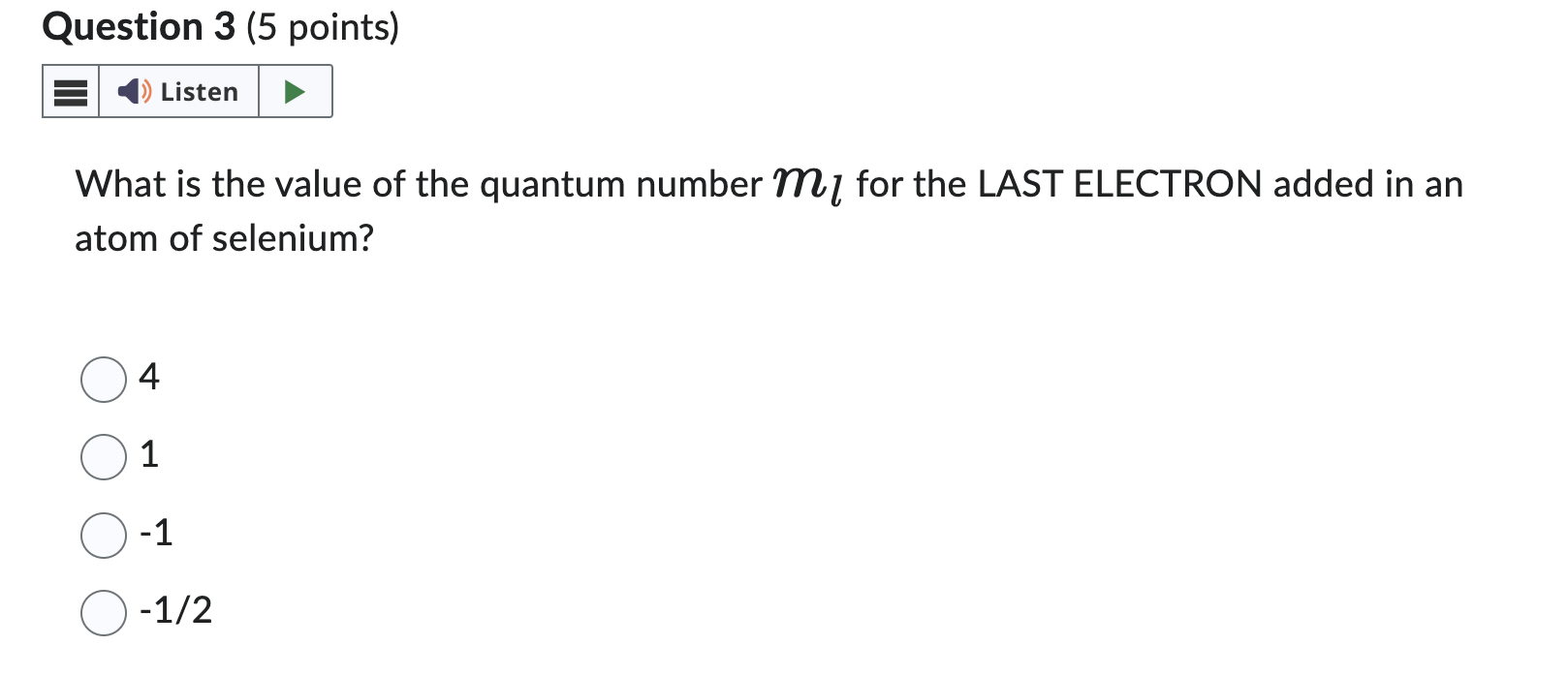 Solved What is the value of the quantum number ml for the | Chegg.com