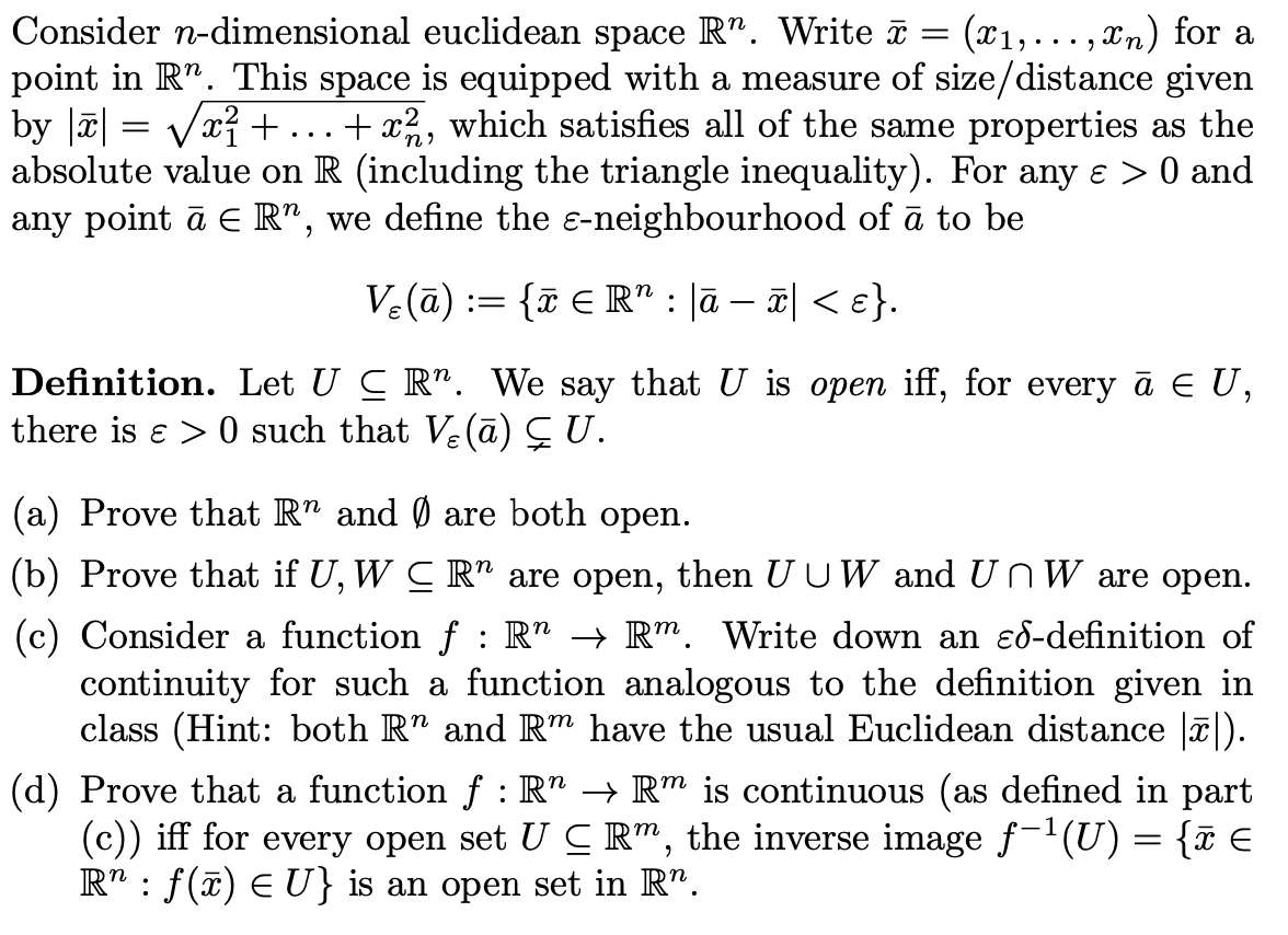 Solved = = Consider n-dimensional euclidean space R™. Write | Chegg.com
