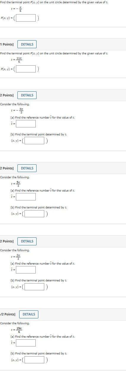 Solved Find the terminal point P(x,y) on the unit circle | Chegg.com