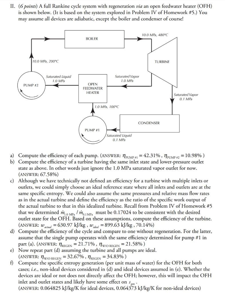 Solved II. (6 points) A full Rankine cycle system with | Chegg.com