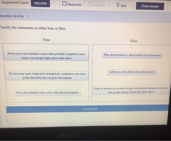 Solved Assignment Score: 869/1400 Resources Lx Give Up? Hint | Chegg.com