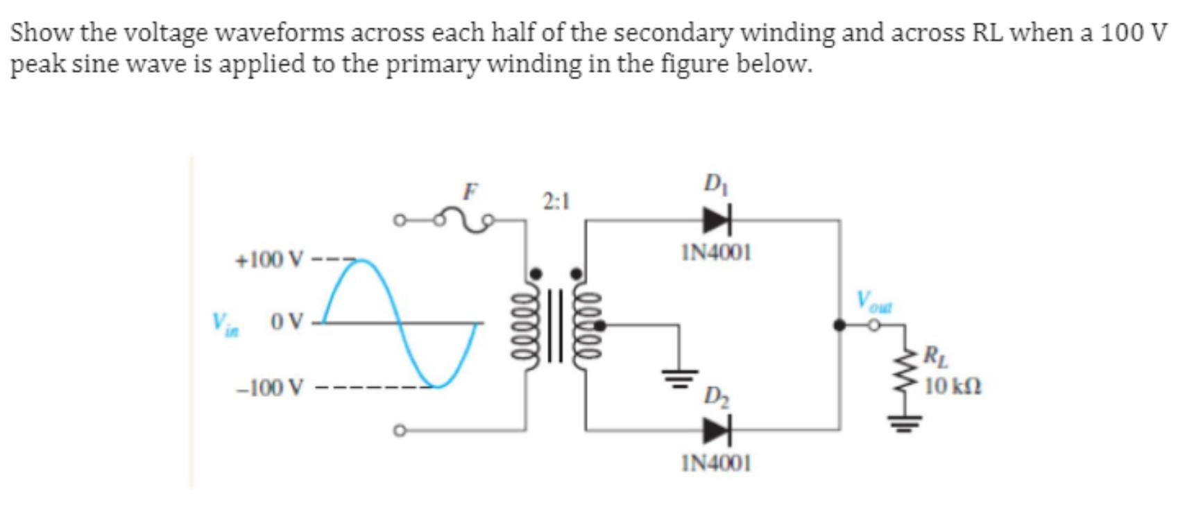 Solved Show the voltage waveforms across each half of the | Chegg.com