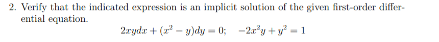 Solved Verify that the indicated expression is an implicit | Chegg.com