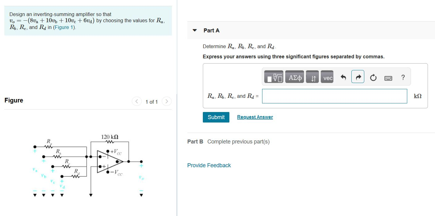 Solved Design an inverting-summing amplifier so that Vo = | Chegg.com