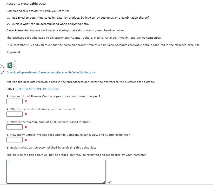 Accounts Receivable Data Completing this activity | Chegg.com