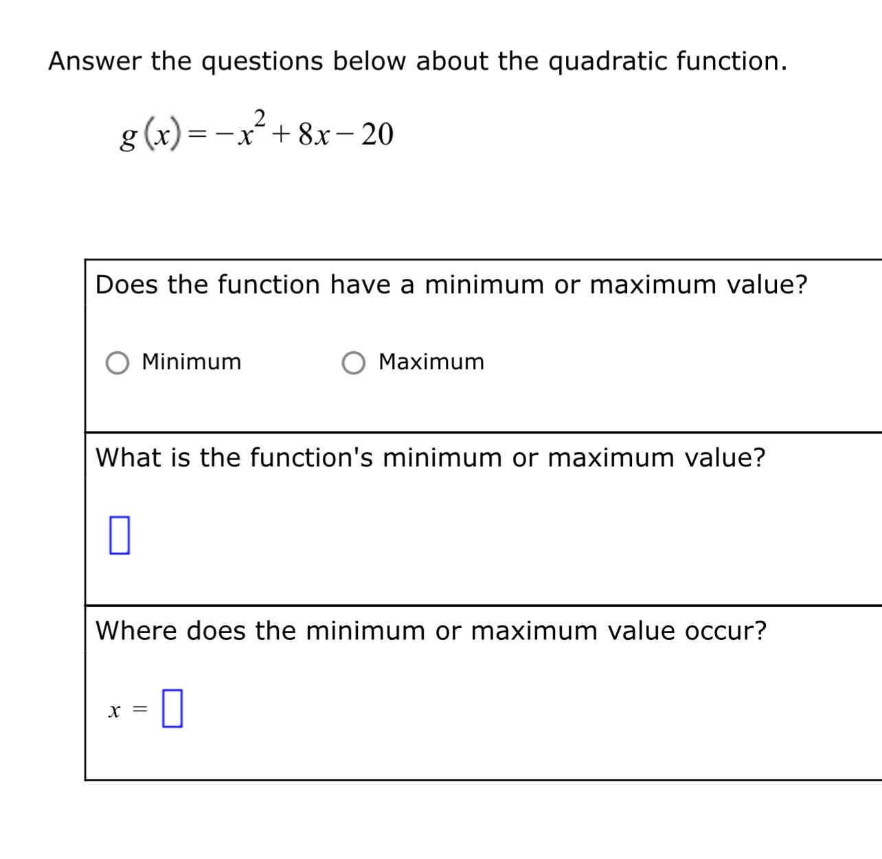 Solved Answer the questions below about the quadratic | Chegg.com