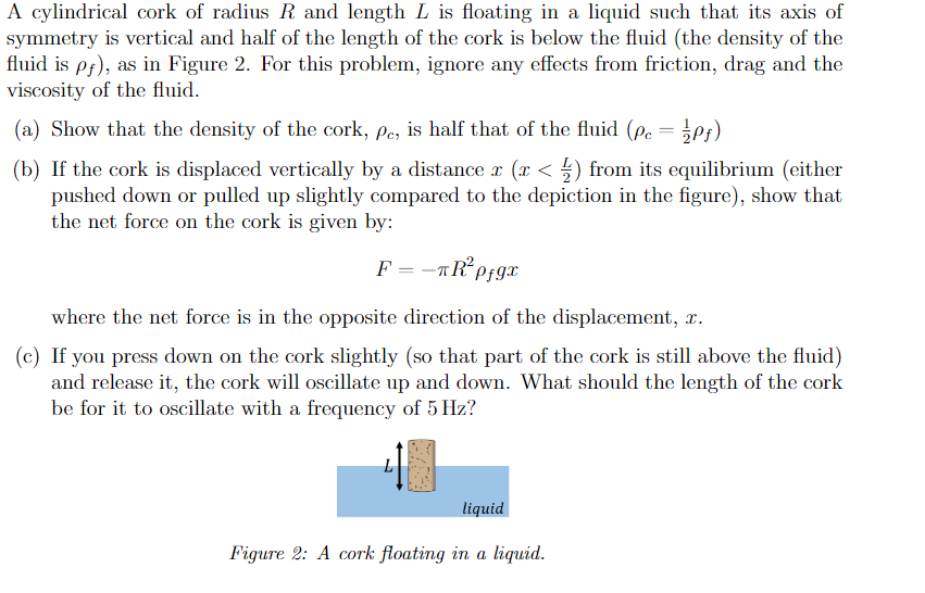 Solved A cylindrical cork of radius R and length L is | Chegg.com