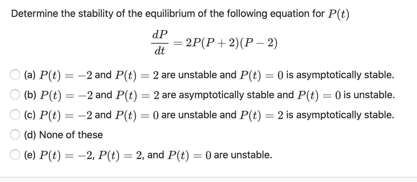 Solved Determine the stability of the equilibrium of the | Chegg.com