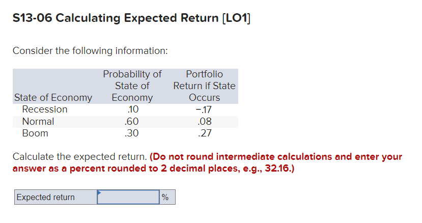 Solved S13-06 Calculating Expected Return [LO1] Consider the | Chegg.com