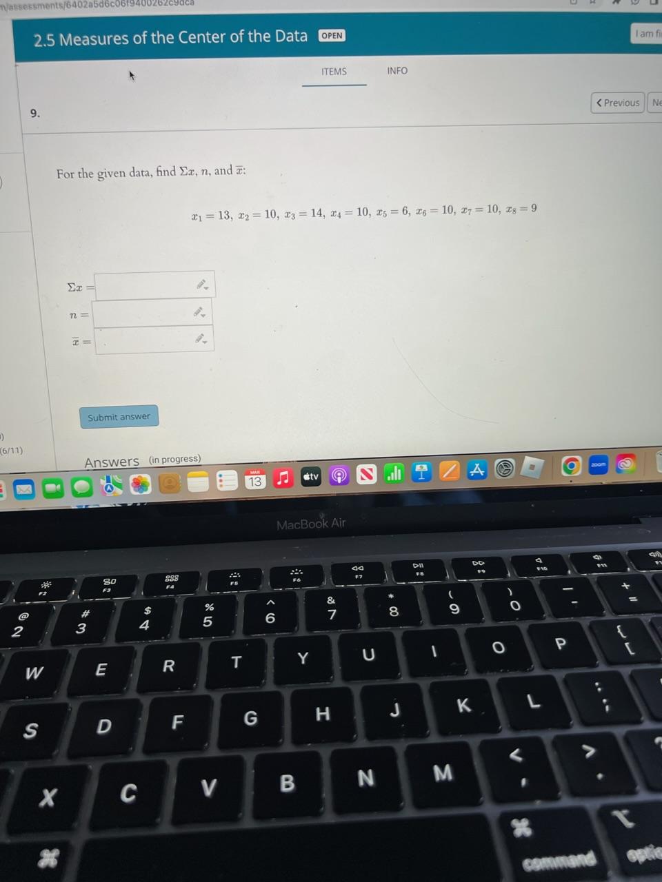 Solved For the given data, find Σx,n, and xˉ : | Chegg.com