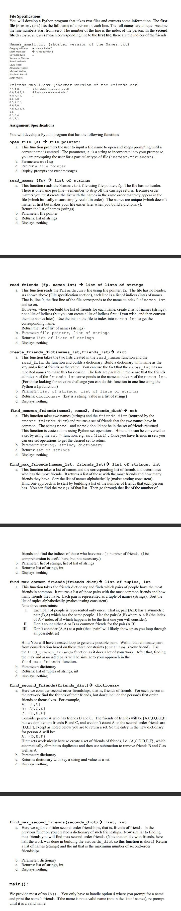 Solved File Specifications You will develop a Python program | Chegg.com