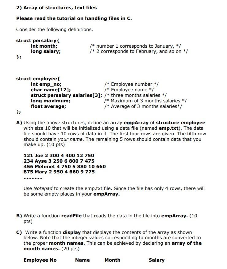 2) Array of structures, text files Please read the | Chegg.com