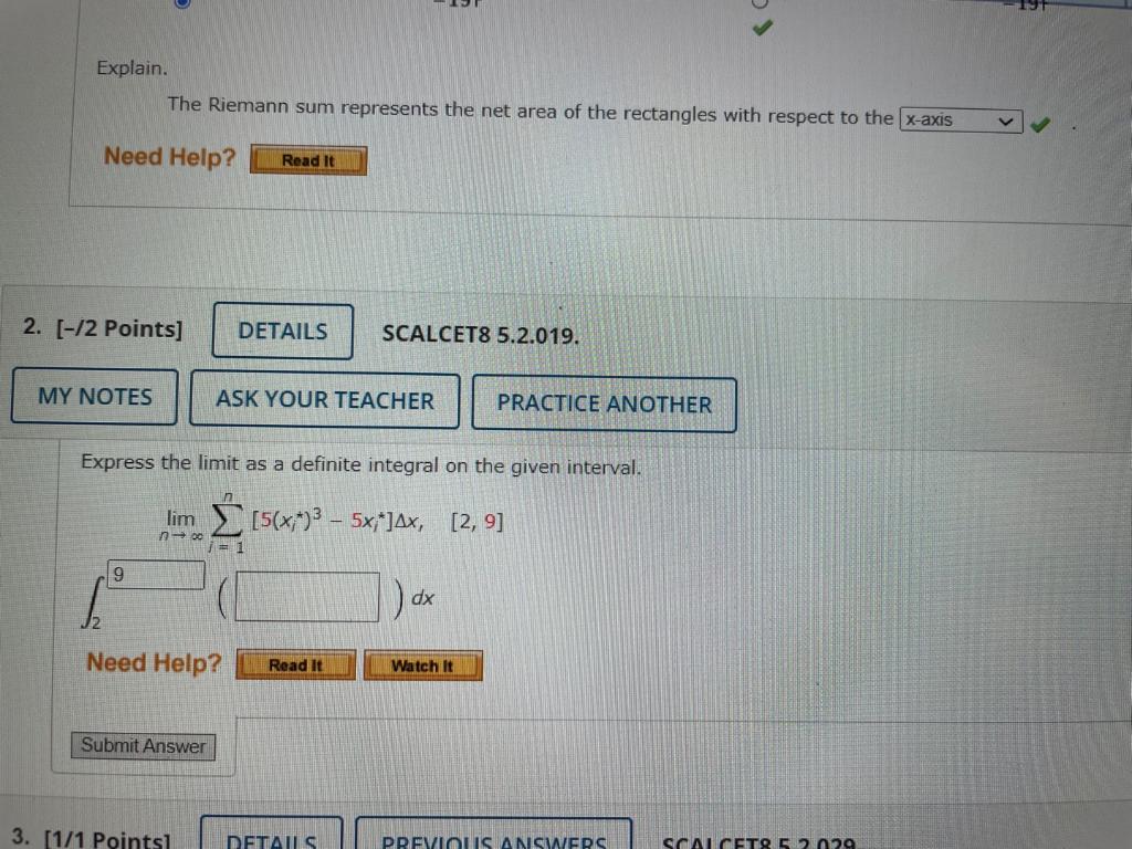 Solved Explain. The Riemann sum represents the net area of | Chegg.com