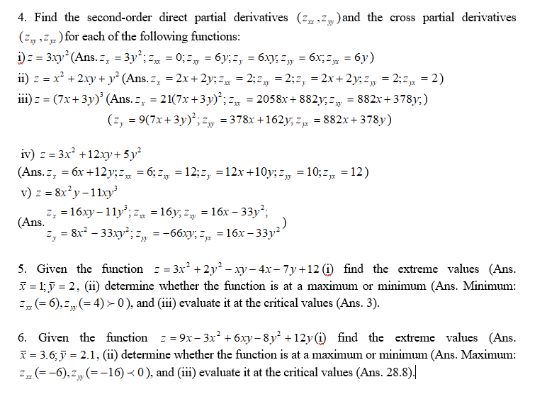 Solved 4. Find the second-order direct partial derivatives | Chegg.com