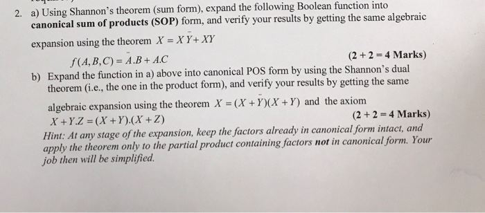 Solved a) Using Shannon's theorem (sum form), expand the | Chegg.com