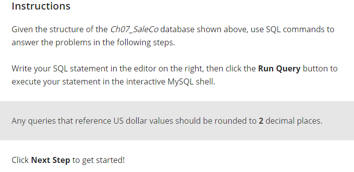 Solved Database Schema The schema for the Cho7_SaleCo | Chegg.com