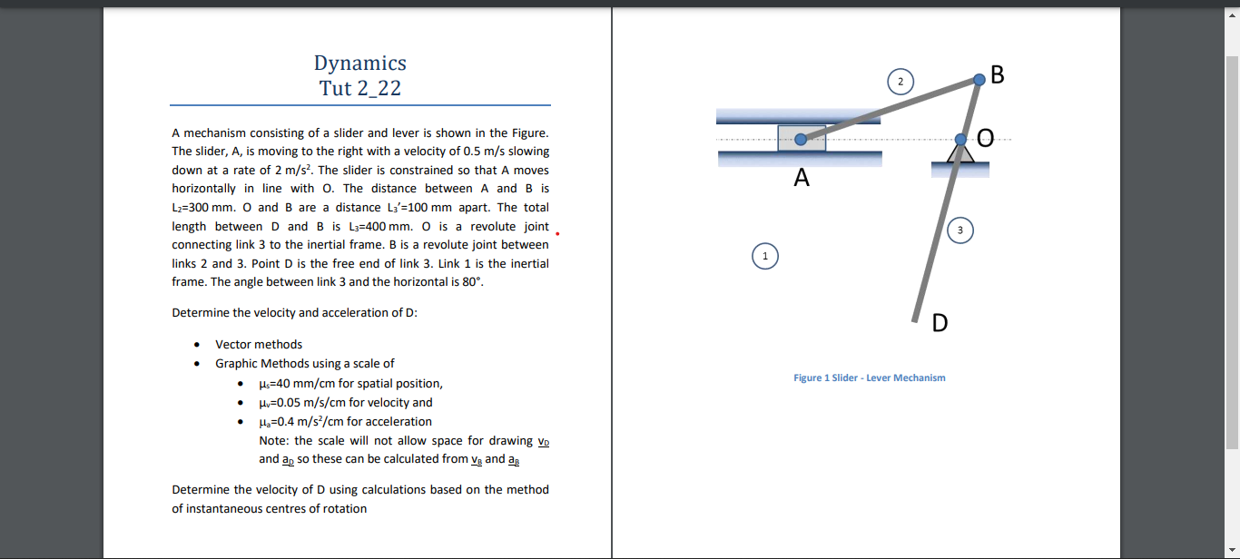 Solved Dynamics Tut 2_22 A mechanism consisting of a slider | Chegg.com