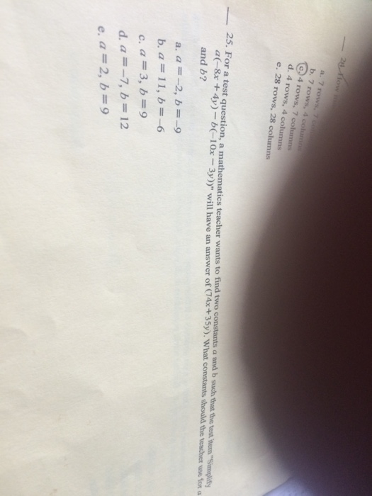 Solved 4 rows, 7 columns d. 4 rows, 4 e. 28 rows, 28 columns | Chegg.com