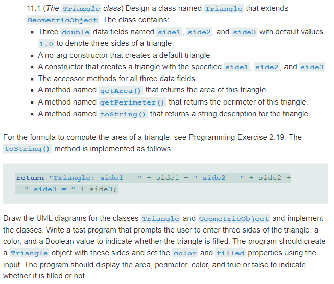 Solved 11.1 (The Triangle class) Design a class named | Chegg.com