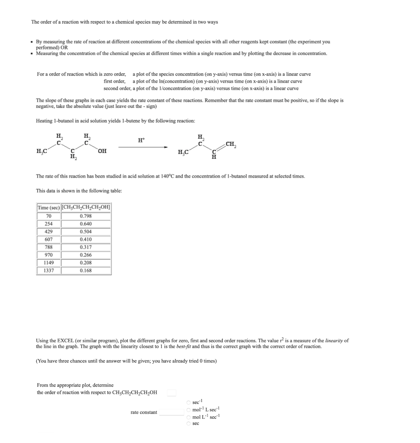 Solved The order of a reaction with respect to a chemical | Chegg.com
