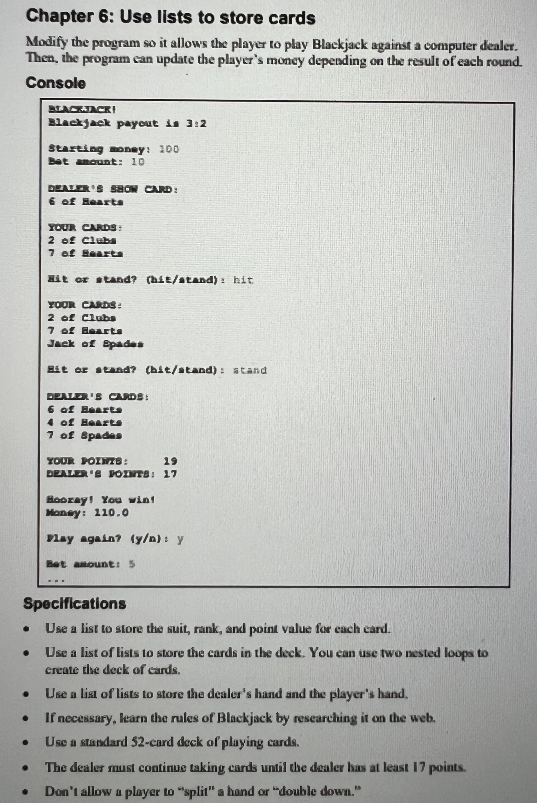 Solved Chapter 6: Use lists to store cards Modify the | Chegg.com
