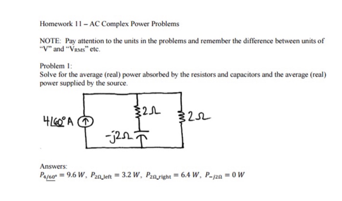 Solved Homework 11- AC Complex Power Problems NOTE: Pay | Chegg.com