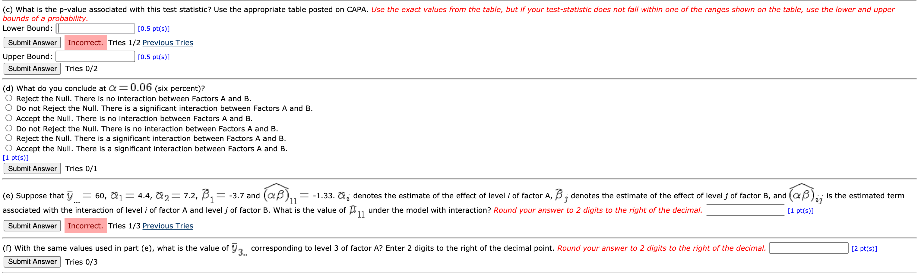 Solved A two-way analysis of variance model with interaction | Chegg.com