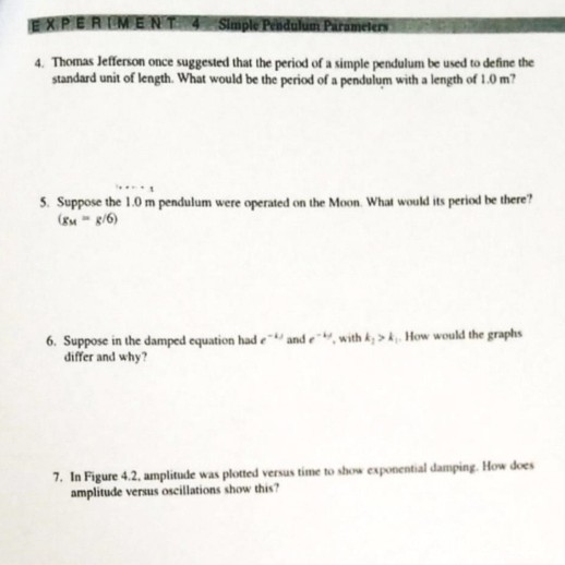 Solved EXPERIMENT 4 Simple Pendulum Parameters (Angle, Mass, | Chegg.com