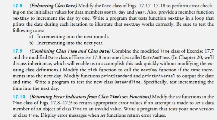 Solved 17.8 (Enhancing Class Date) Modify the Date class of | Chegg.com