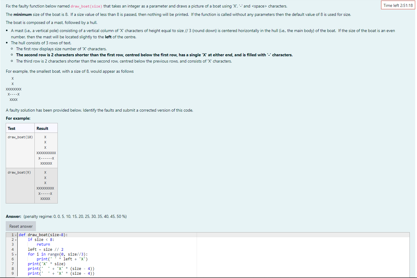 Solved Fix the faulty function below named draw_boat (size) | Chegg.com