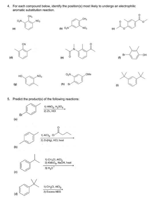 Solved 4. For each compound below, identify the position(s) | Chegg.com