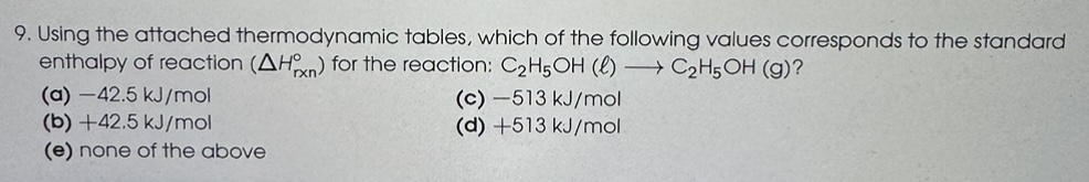 Solved 9. Using the attached thermodynamic tables, which of | Chegg.com