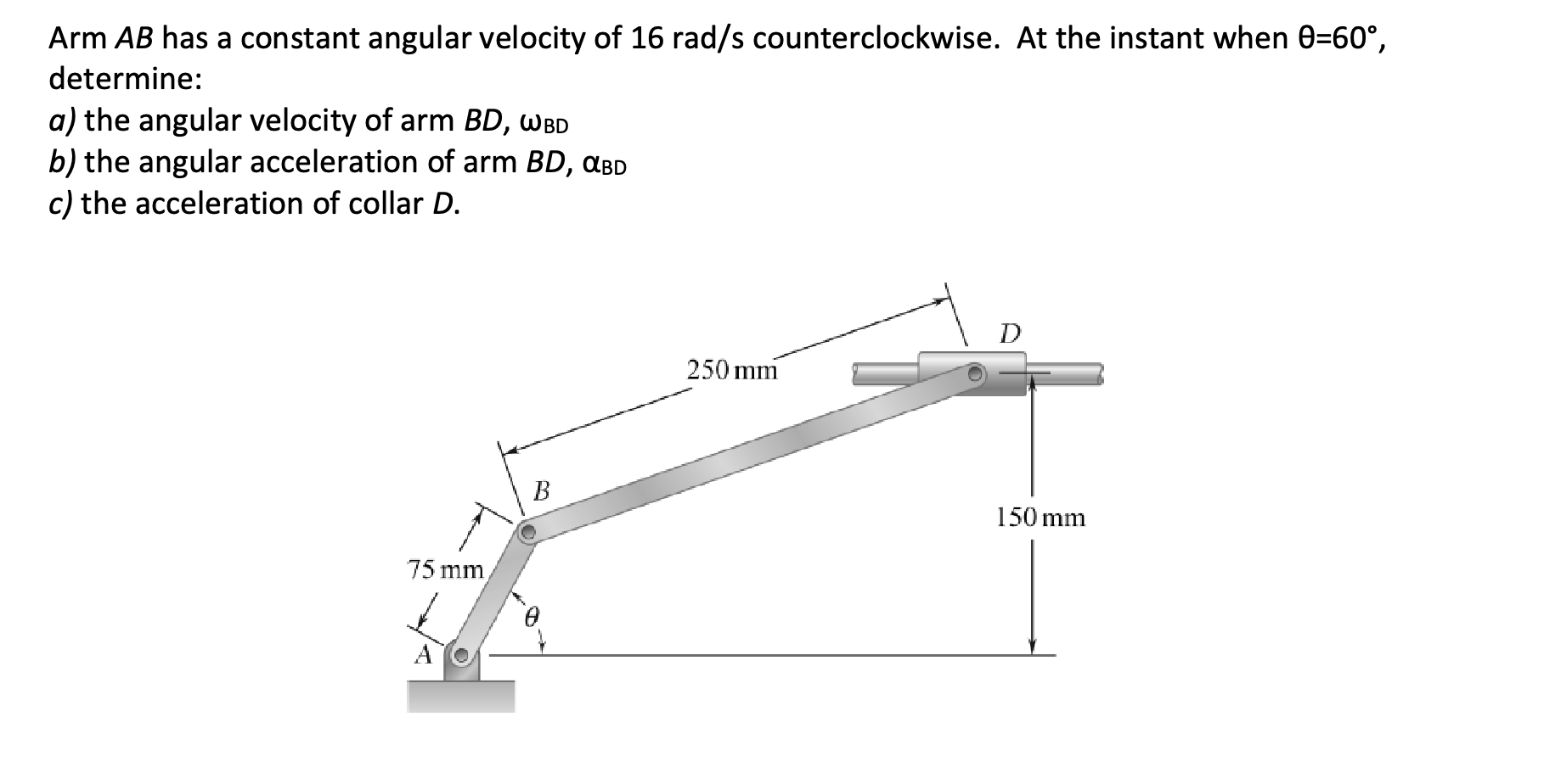 Solved Arm AB has a constant angular velocity of 16rad/s | Chegg.com