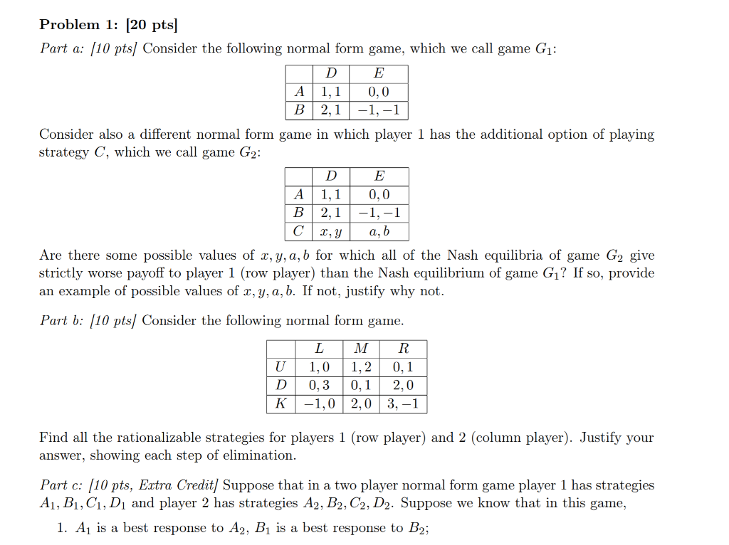 Problem 1: (20 pts] Part a: (10 pts) Consider the | Chegg.com