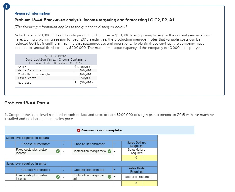 Solved Required information Problem 18-4A Break-even | Chegg.com
