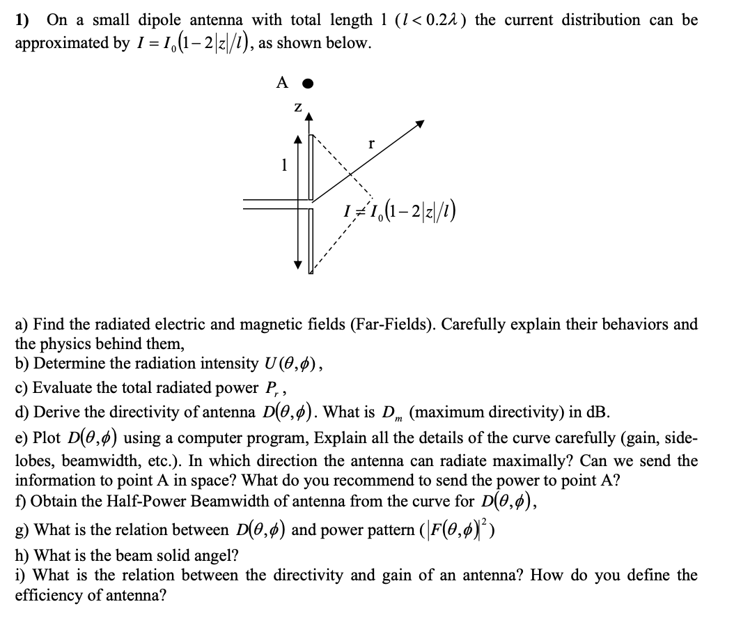 1) On a small dipole antenna with total length 1 | Chegg.com