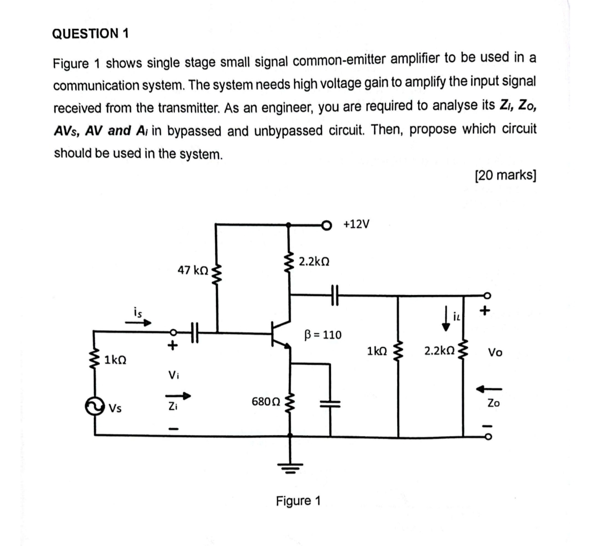 Solved QUESTION 1Figure 1 ﻿shows single stage small signal | Chegg.com