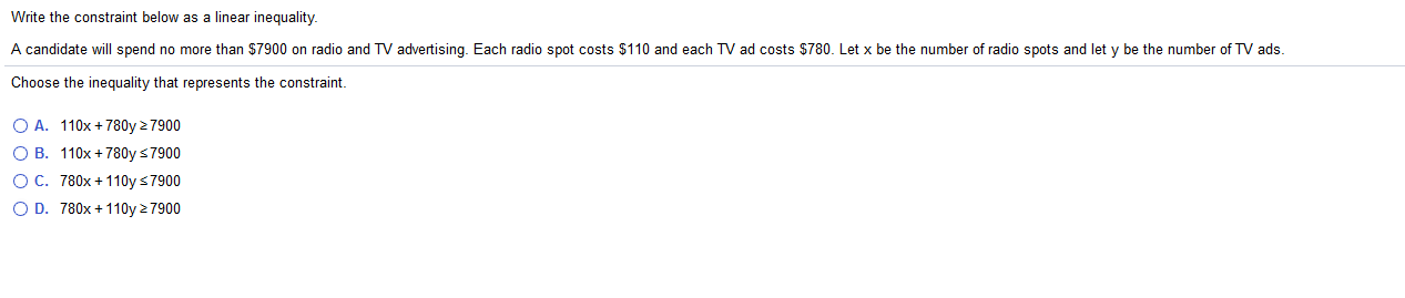 Solved Write the constraint below as a linear inequality. A | Chegg.com