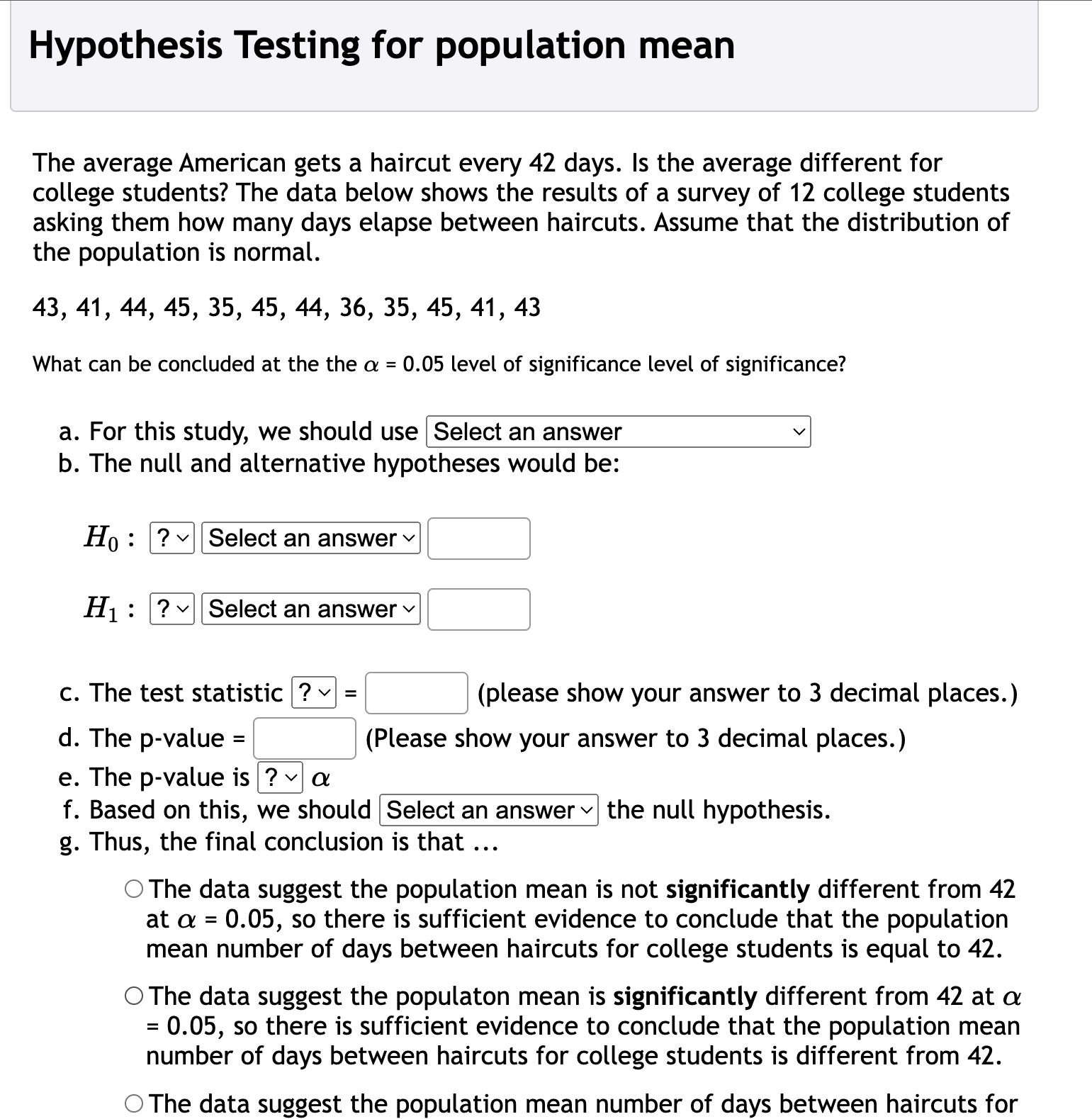 Solved Hypothesis Testing for population mean The average | Chegg.com