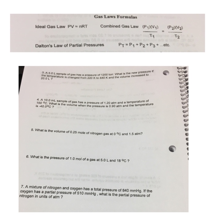 Solved Gas Laws Formulas Ideal Gas Law PV = nRT Combined Gas | Chegg.com