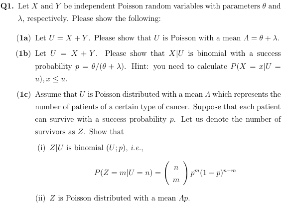 Solved Q1. ﻿Let x ﻿and Y ﻿be independent Poisson random | Chegg.com