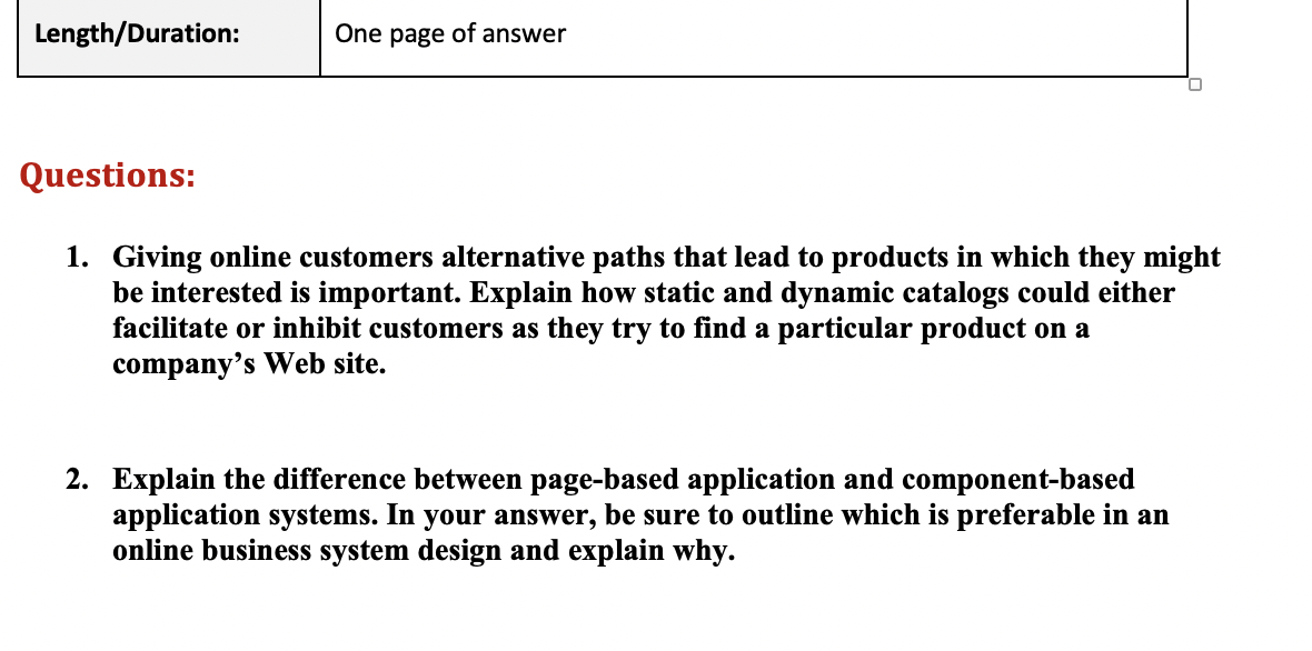 Solved Length/Duration: One page of answer Questions: 1. | Chegg.com