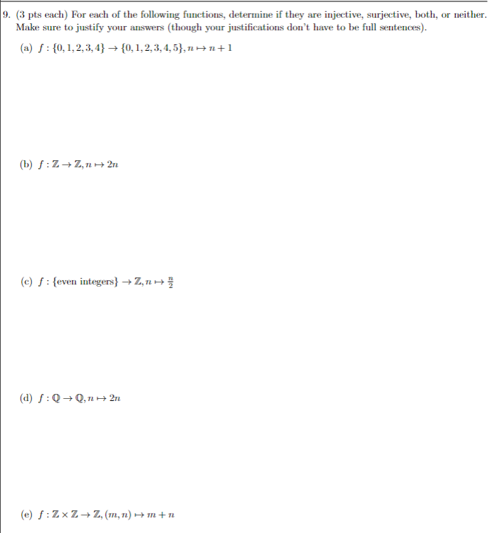 Solved 9. (3 pts each) For each of the following functions, | Chegg.com