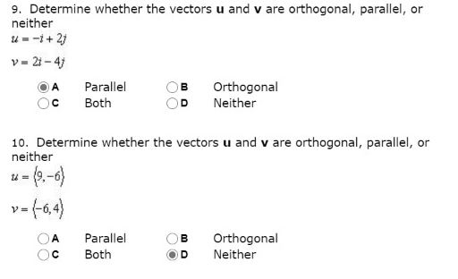 Solved 9. Determine Whether The Vectors U And V Are 