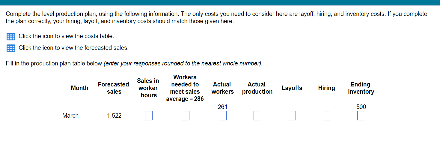 Solved Complete the level production plan, using the | Chegg.com